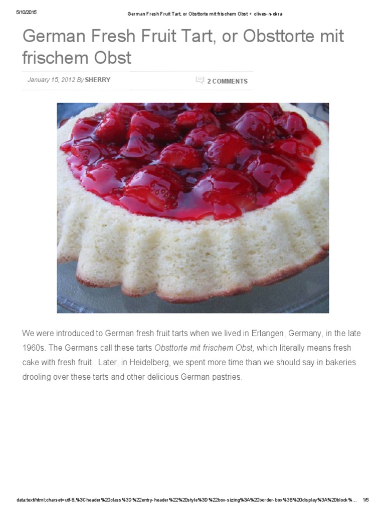 German Fresh Fruit Tart, or Obsttorte Mit Frischem Obst Olives-N-Okra ...
