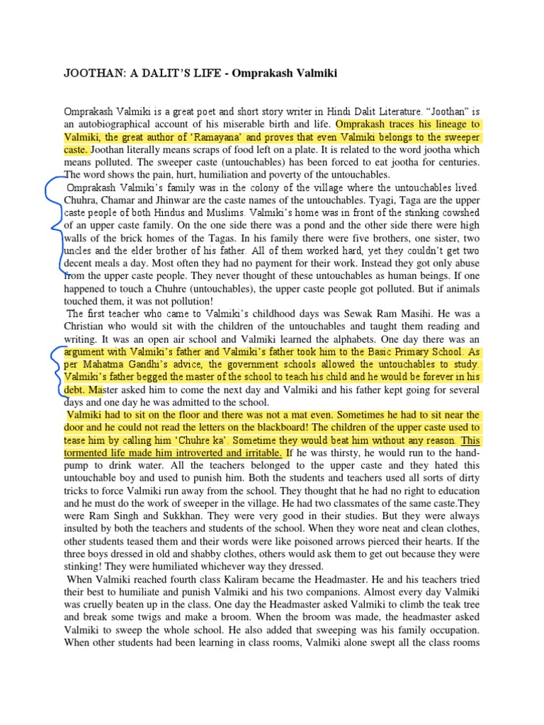 JOOTHAN: A DALIT'S LIFE - Omprakash Valmiki | PDF | Dalit