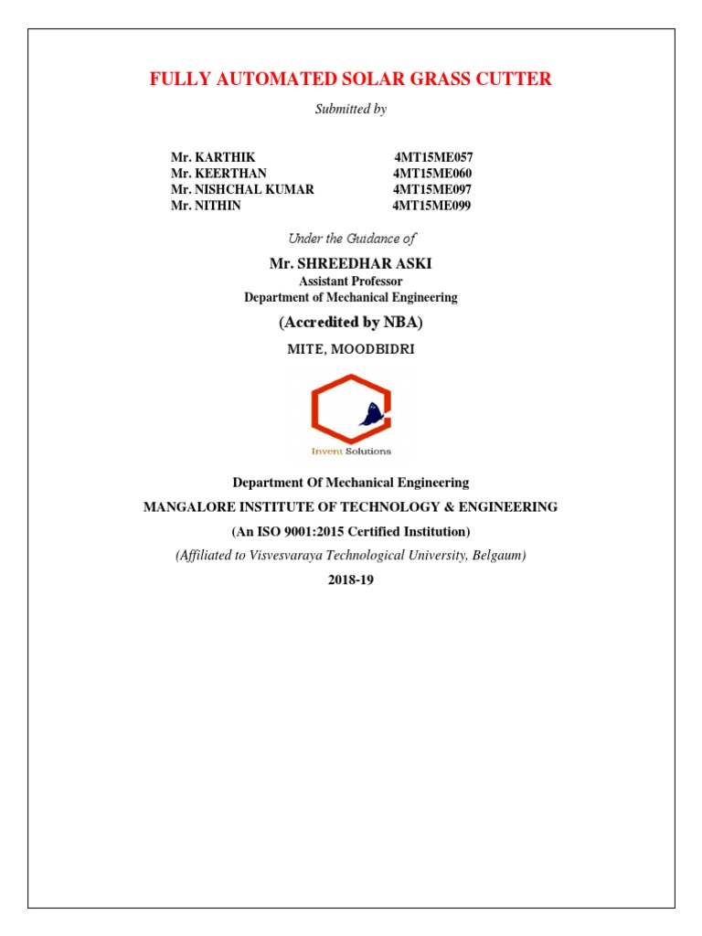 Fully Automated Solar Grass Cutter | PDF | Photovoltaics | Electric Motor