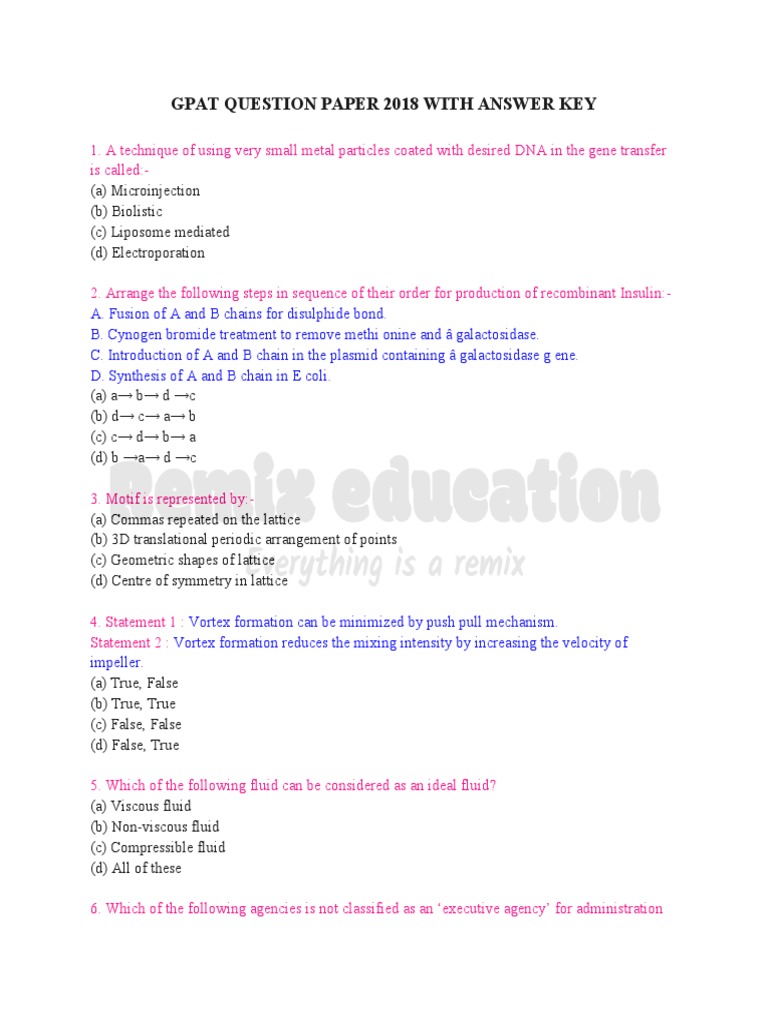 Gpat Question Paper 2018 | PDF | Salt (Chemistry) | Tablet (Pharmacy)