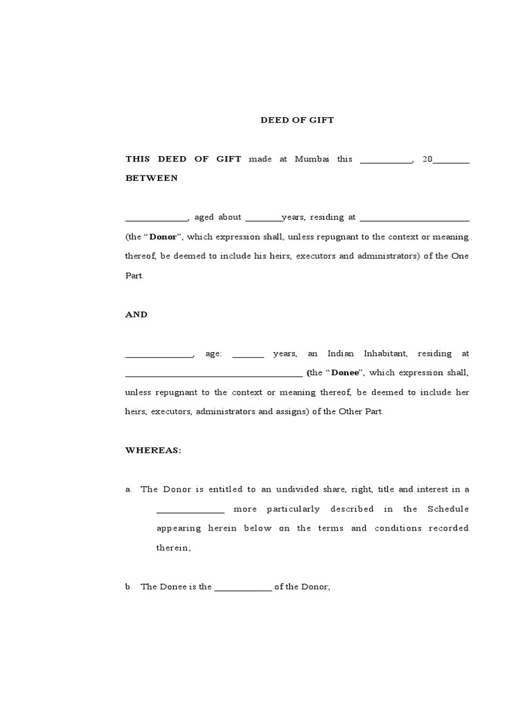 Draft Gift Deed | PDF | Deed | Property Law