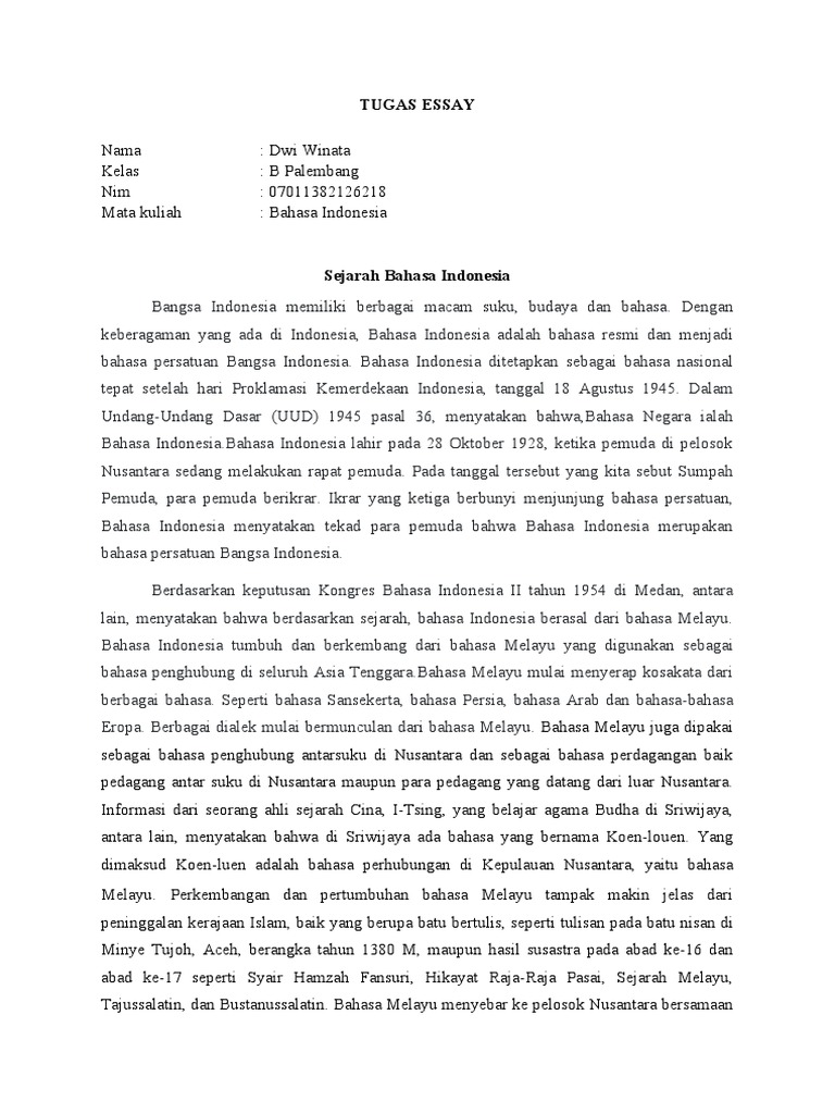 Dwi Winata Tugas Essay Bahasa Indonesia | PDF