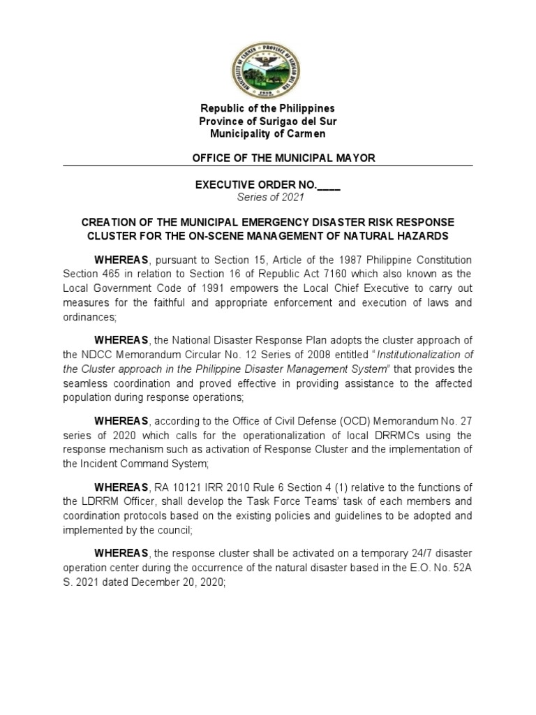 Executive Order-Creation of Municipal Response Cluster | PDF | Justice ...