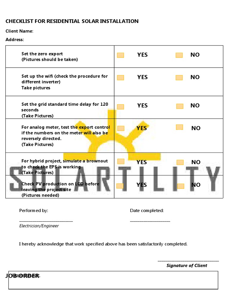 Checklist For Solar Installation | PDF | Renewable Resources | Electricity
