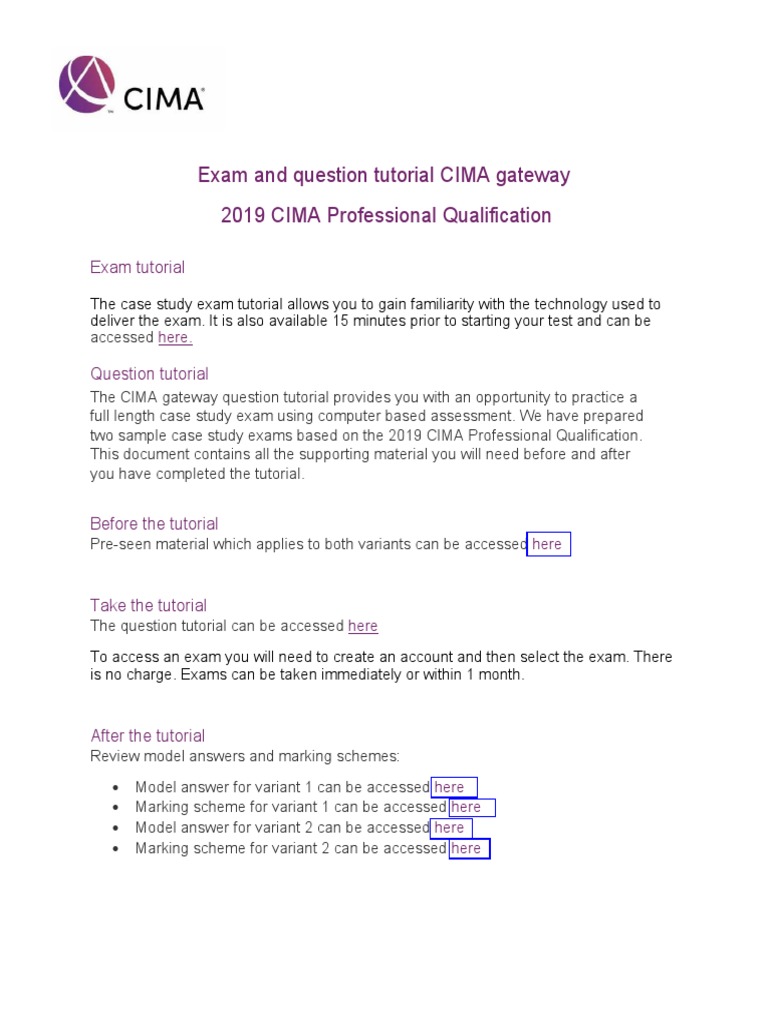 Exam and Question Tutorial CIMA Gateway 2019 CIMA Professional ...