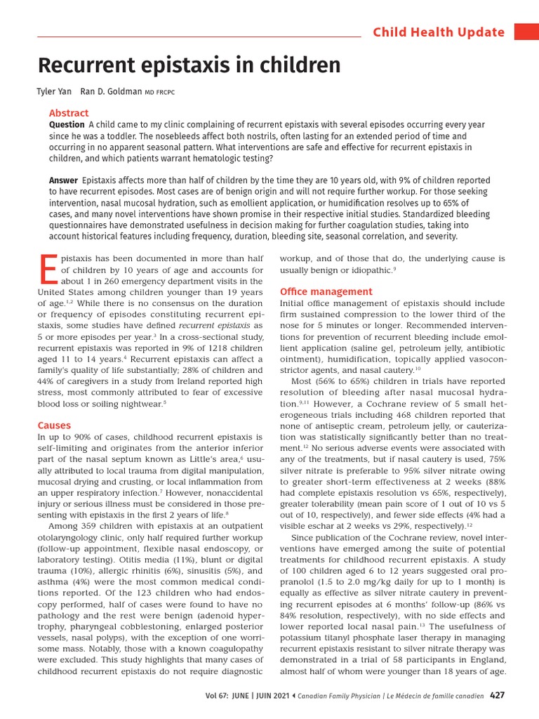 Recurrent Epistaxis in Children | PDF | Health Sciences | Diseases And ...