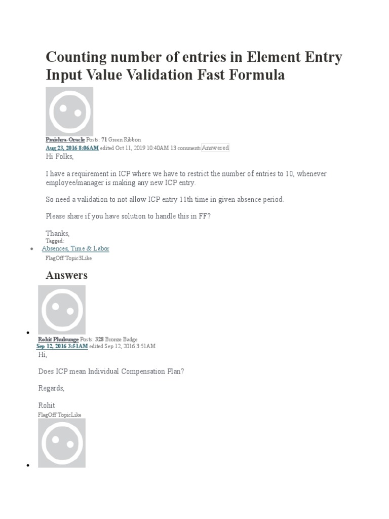 Counting Number of Entries in Element Entry Input Value Validation Fast Formula | PDF | Computer ...
