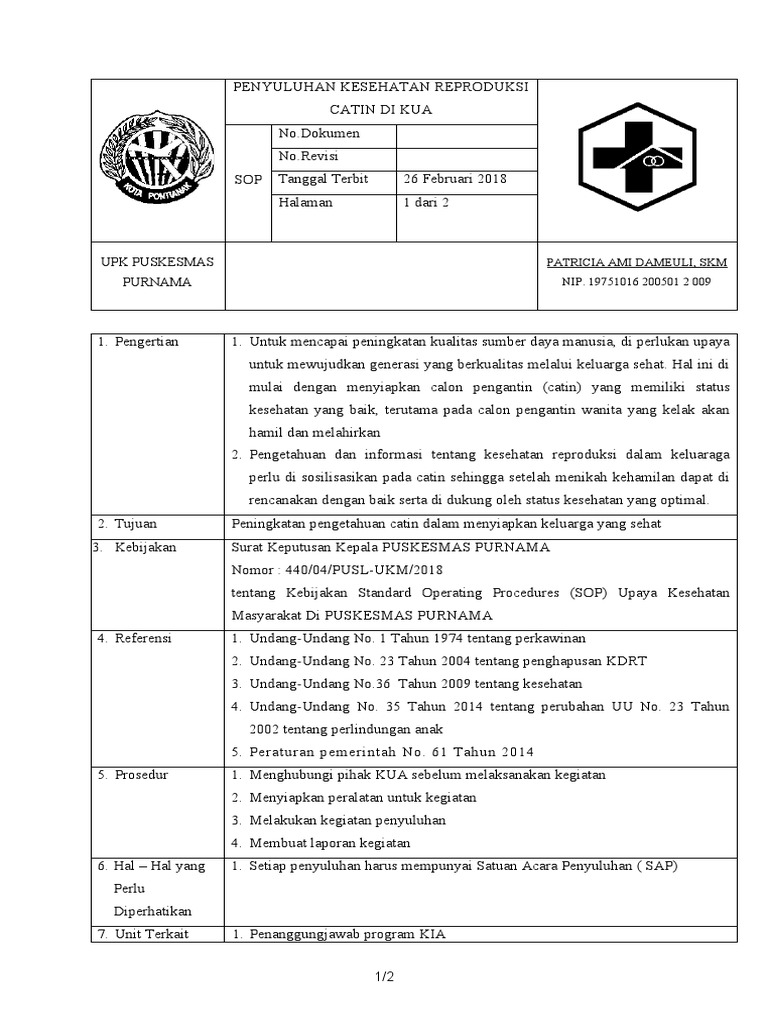 SOP Penyuluhan Catin KUA | PDF