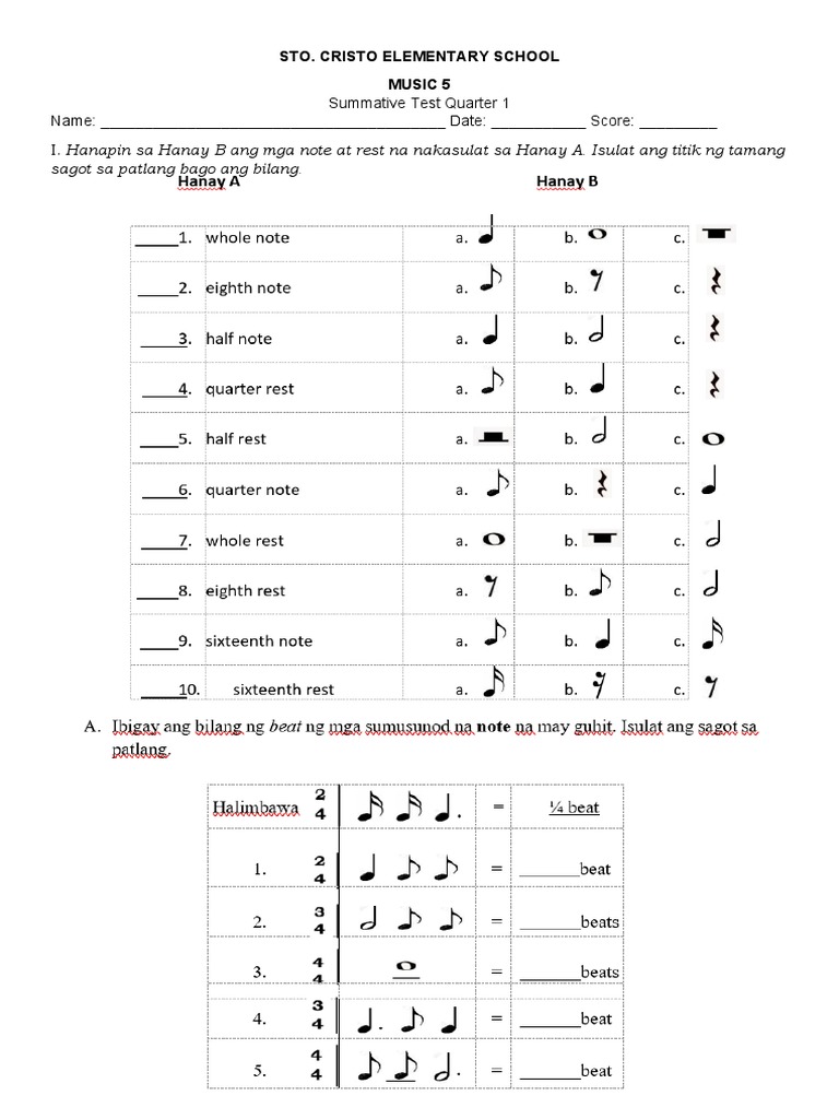 Grade 5 Summative Test in Music | PDF