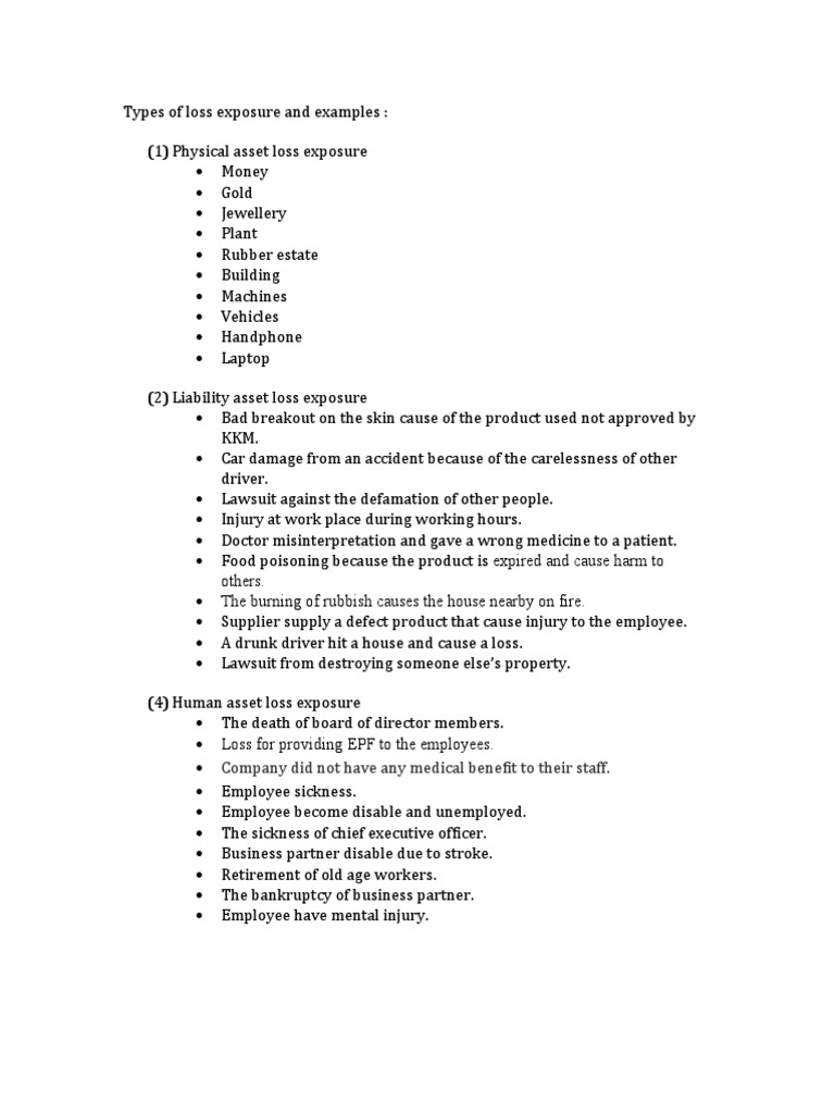 Types of Loss Exposure and Examples | PDF