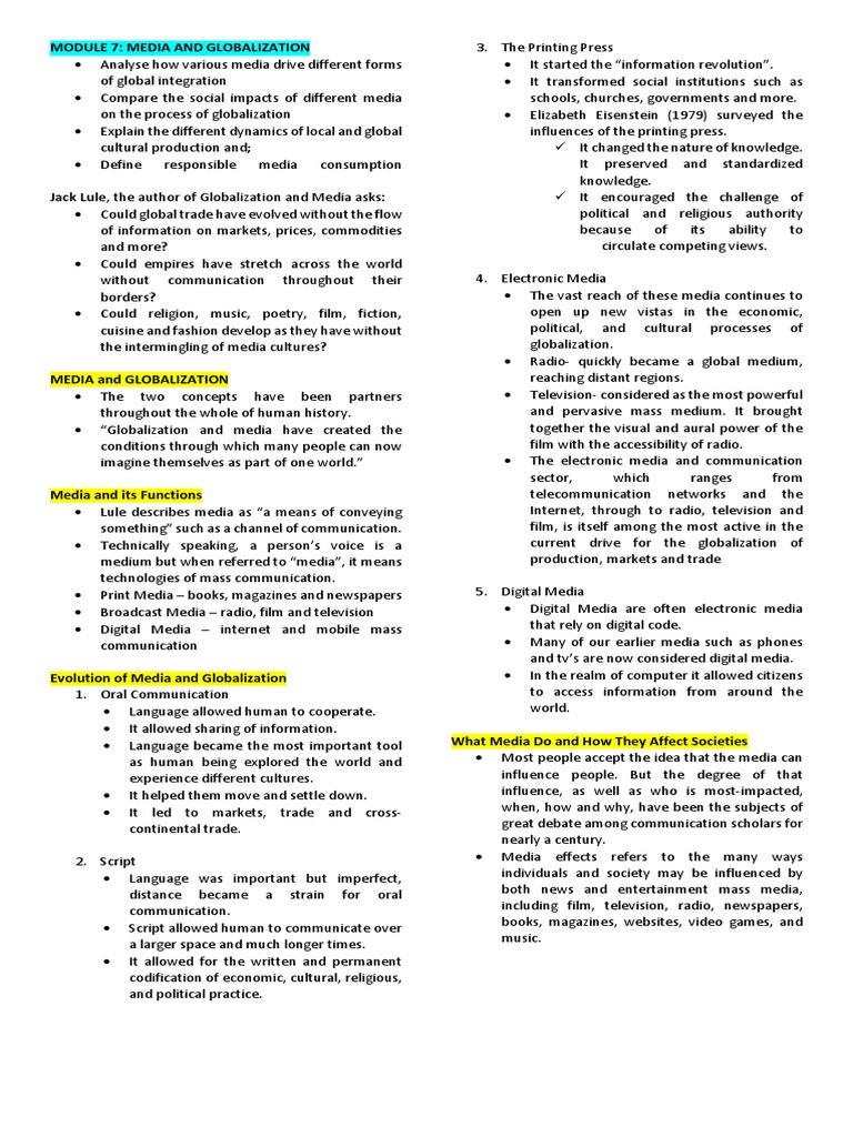 Media's Role in Globalization | PDF | Mass Media | Communication