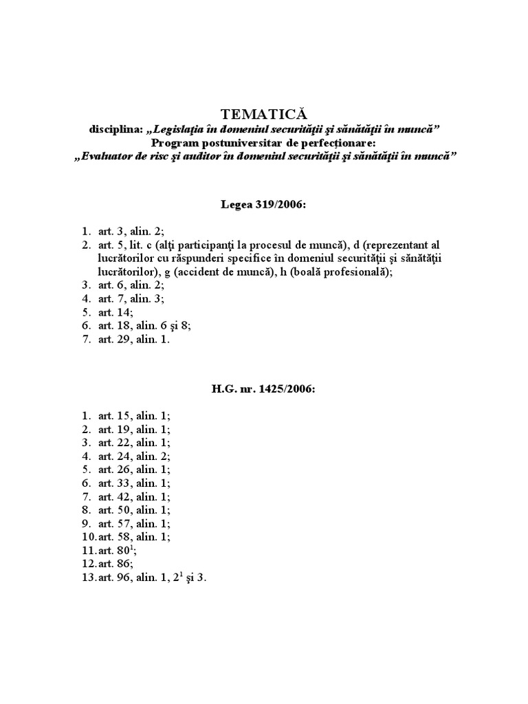Tematica Legislatia SSM 2021-2022 | PDF