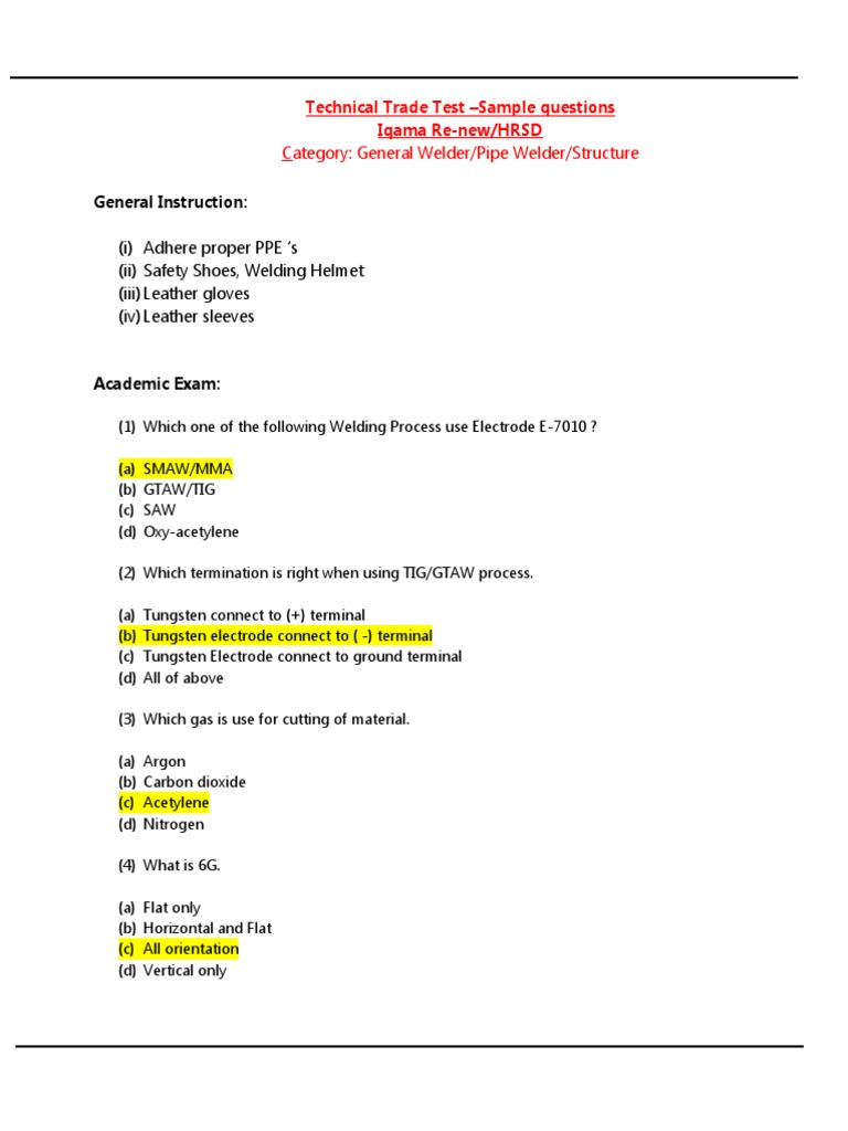 Saudi Technical Trade Test - Welder Category | PDF | Welding | Construction