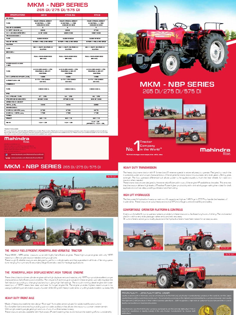 Mahindra MKM NBP Series Tractor Specs | PDF | Tractor | Transmission ...