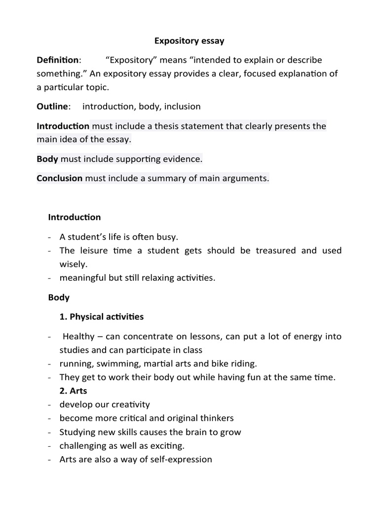 Expository Essay Leisure Time | PDF