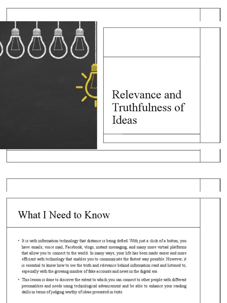 ENG9Q3Lessson2 Relevance and Truthfulness of Ideas | PDF | Internet ...