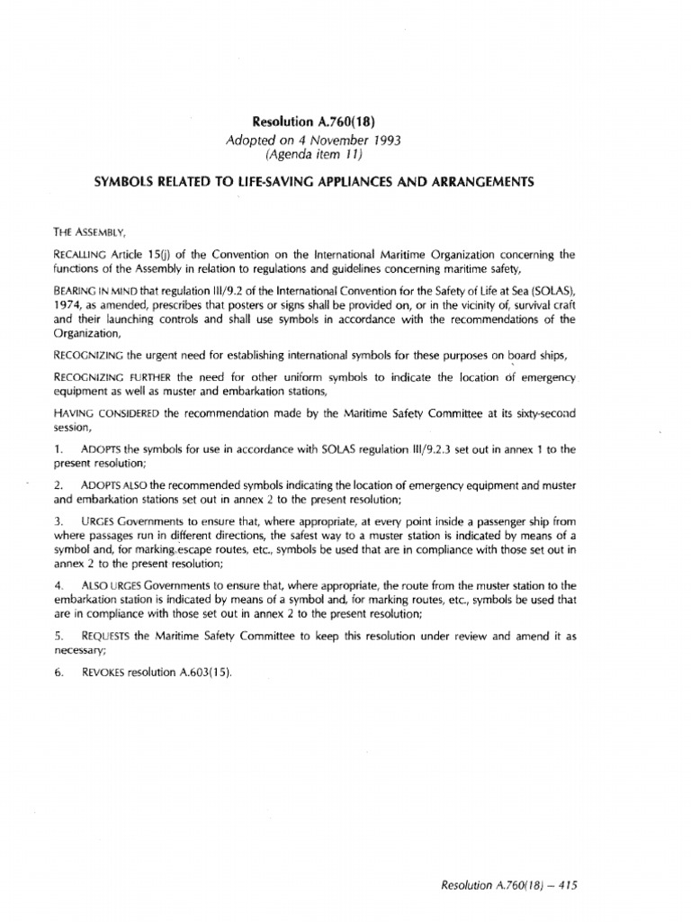 A760 (18) Symbols Related To Life-Saving Appliances and Arrangements ...