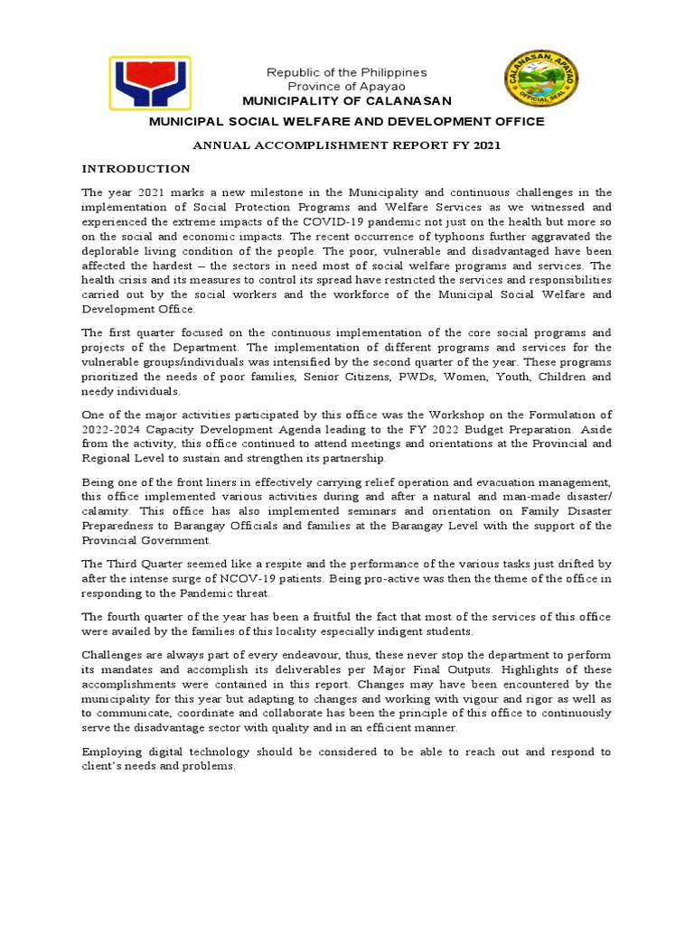 MSWDO Accomplishment 2021 | PDF | Welfare | Disability