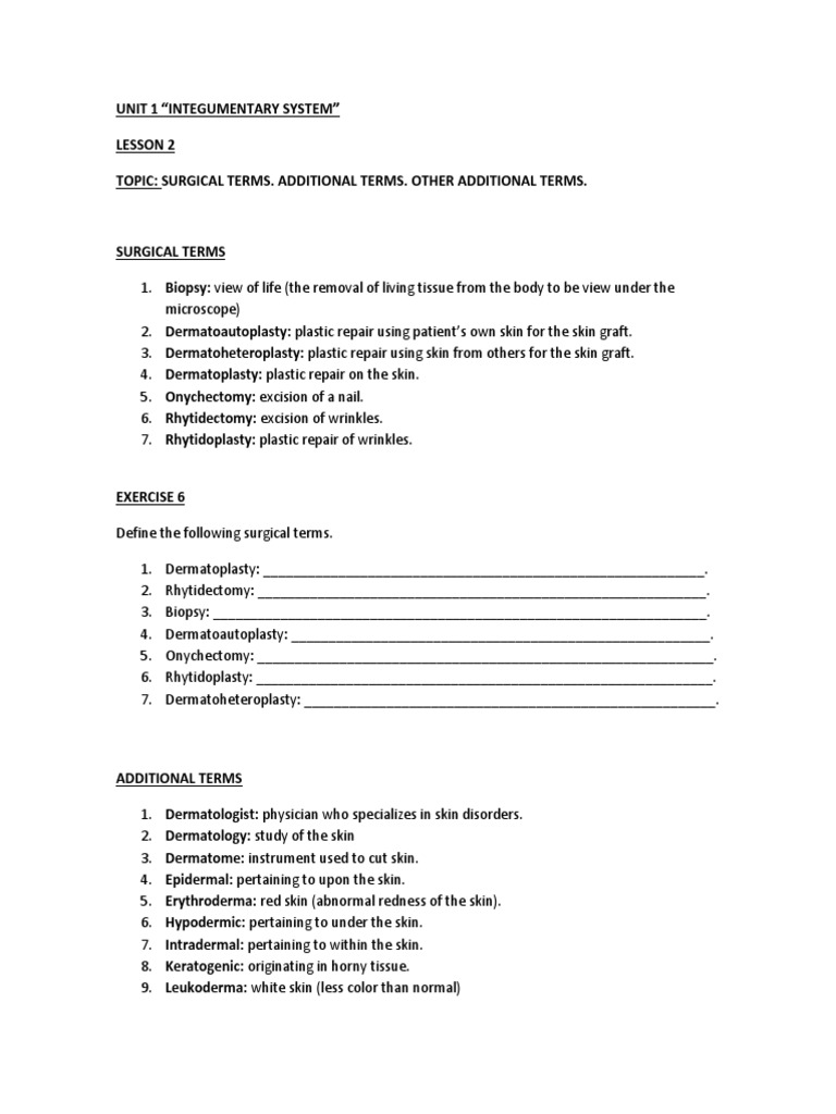 A Comprehensive Guide to Surgical and Medical Skin Terms | PDF | Skin ...