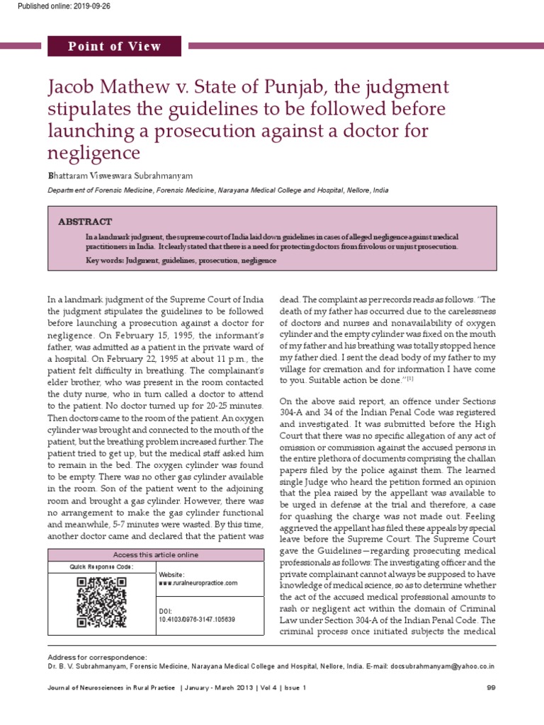 Jacob Mathew V State of Punjab The Judgment Stipul | PDF | Supreme ...