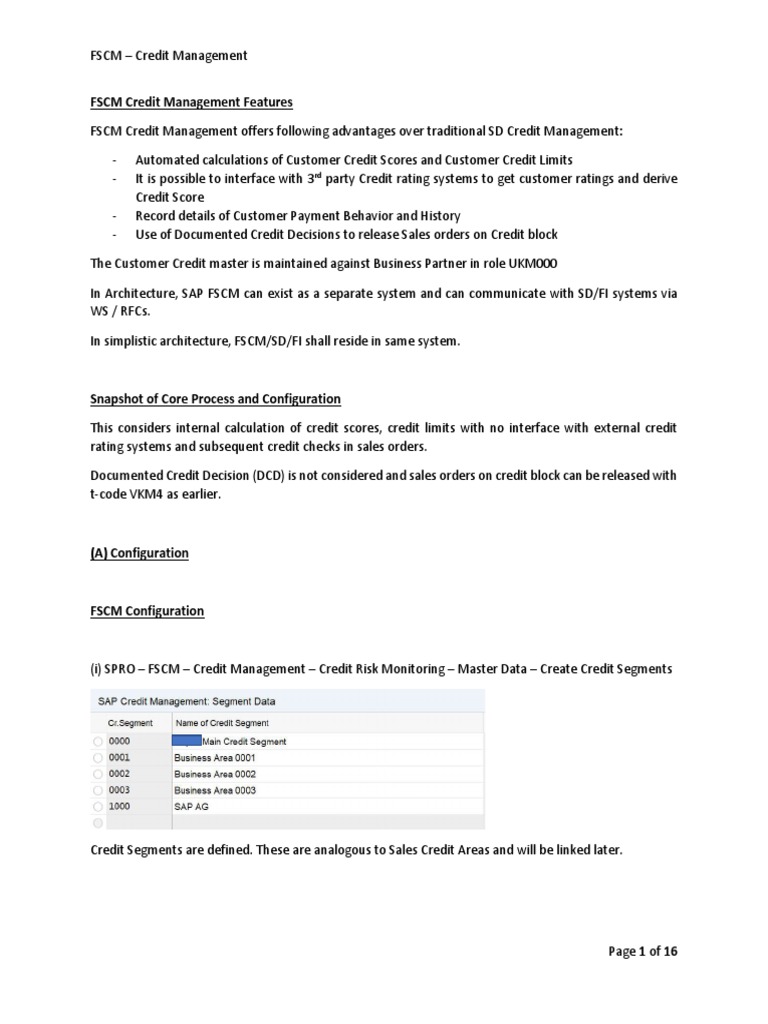 SAP S4HANA FSCM Credit Management | PDF | Credit Score | Credit