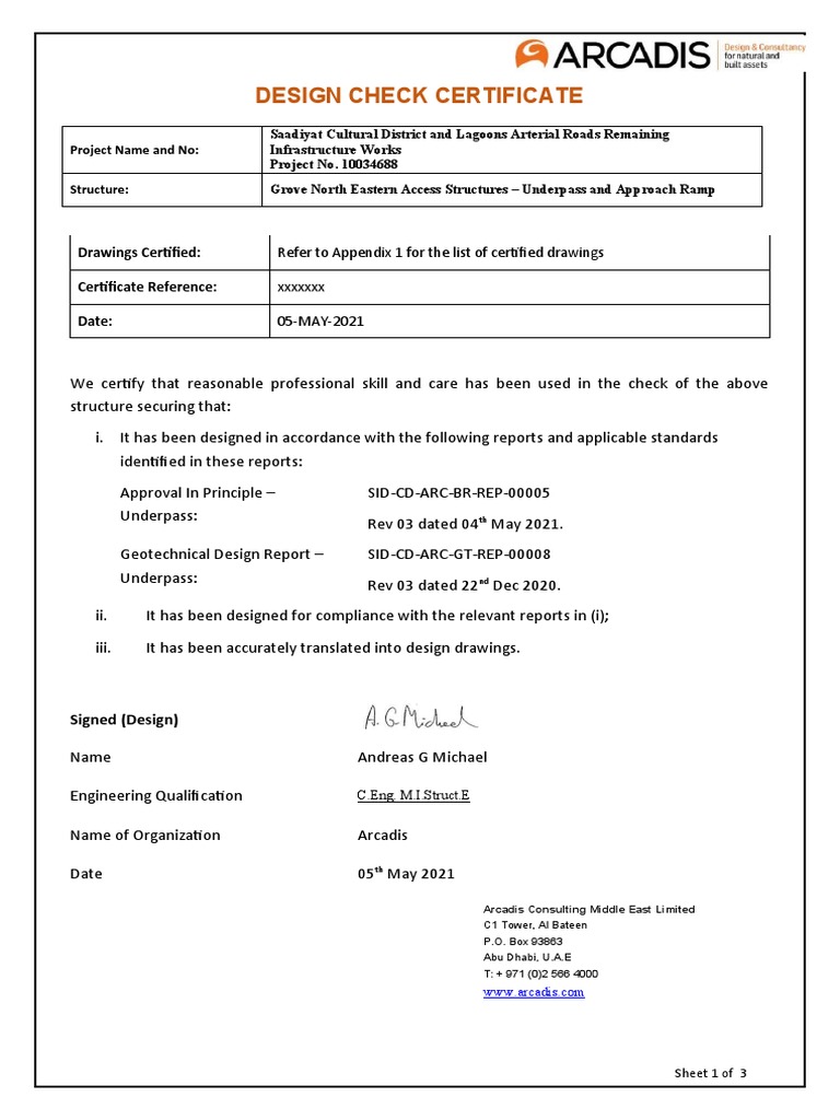 Design Check Certificate: Drawings Certified: Certificate Reference ...
