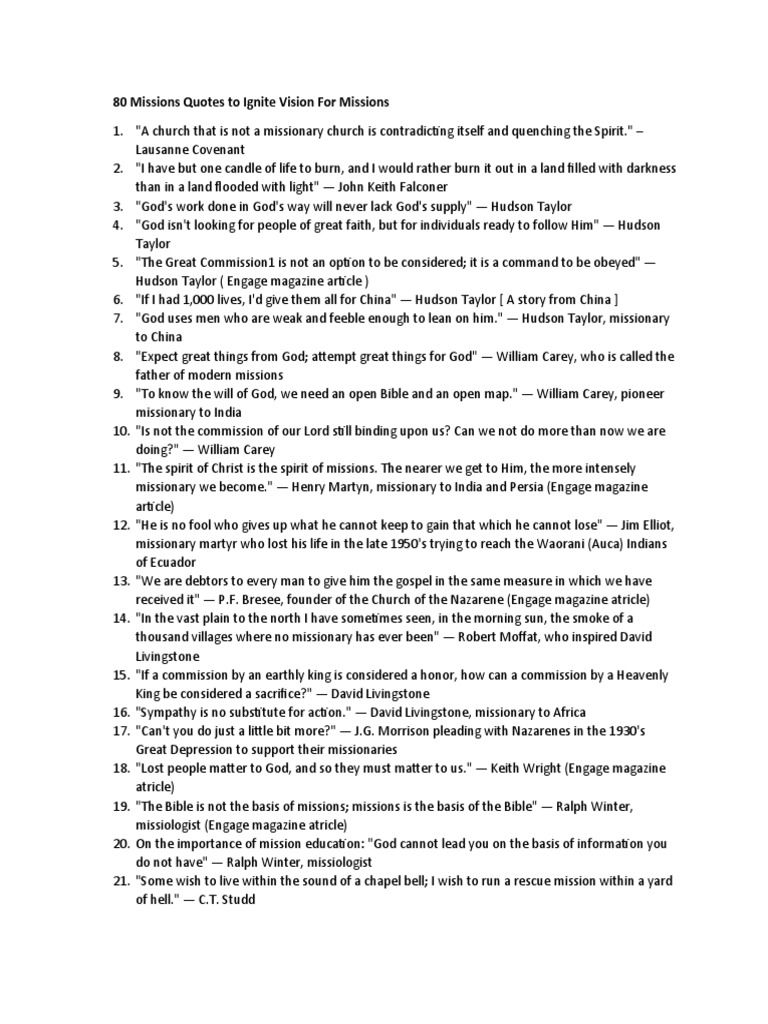 80 Missions Quotes To Ignite Vision For Missions | PDF | Christian ...
