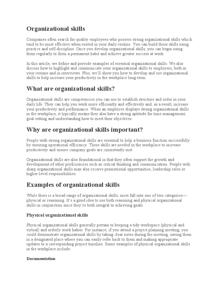 Organizational Skills | PDF | Employment | Thought