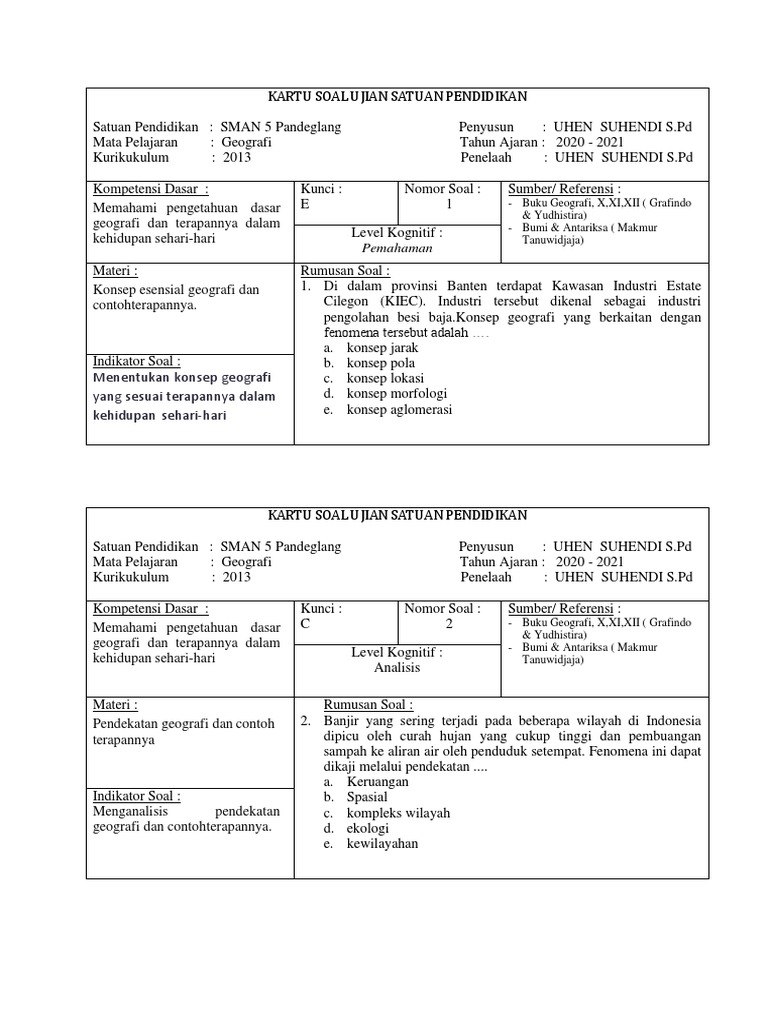 Kartu Soal USP | PDF