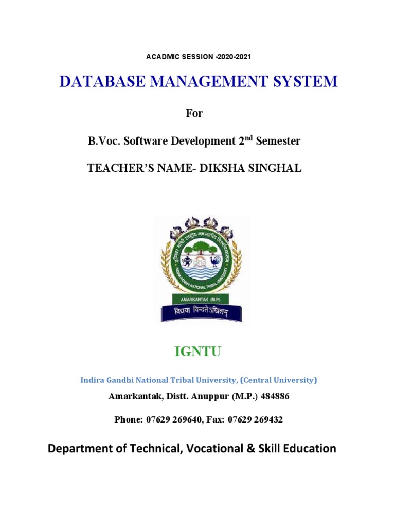 BVoc-Software-02Sem-DikshaSinghal-DATABASE MANAGEMENT SYSTEM | PDF | Databases | Relational Database