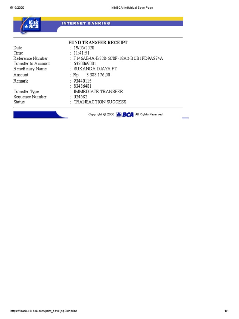 Fund Transfer Receipt: All Rights Reserved | PDF