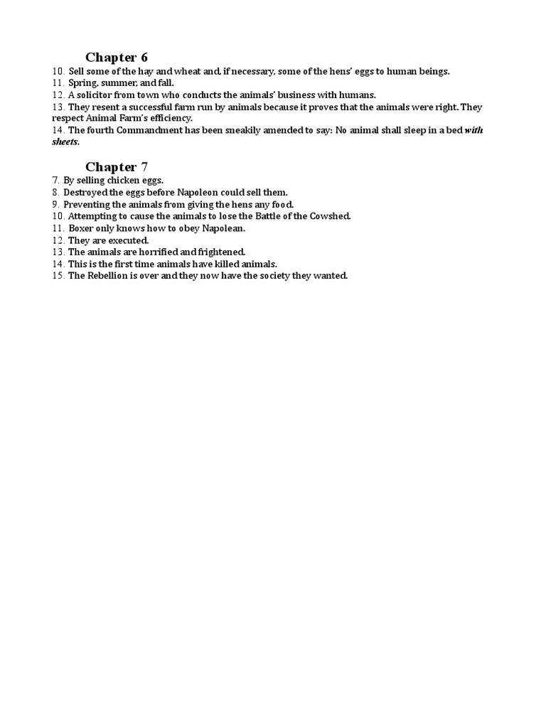 Animal Farm CH 6 - 7 Answers DR 68 | PDF | Science & Mathematics ...