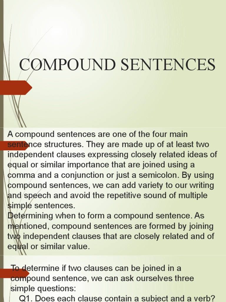 Compound Sentences | PDF | Linguistic Morphology | English Grammar
