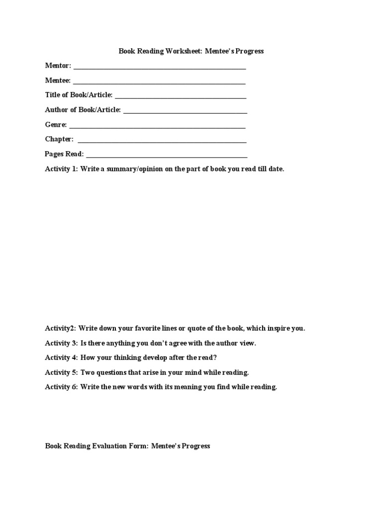 Book Reading Activity Evaluation Form | PDF | Career & Growth | Self ...