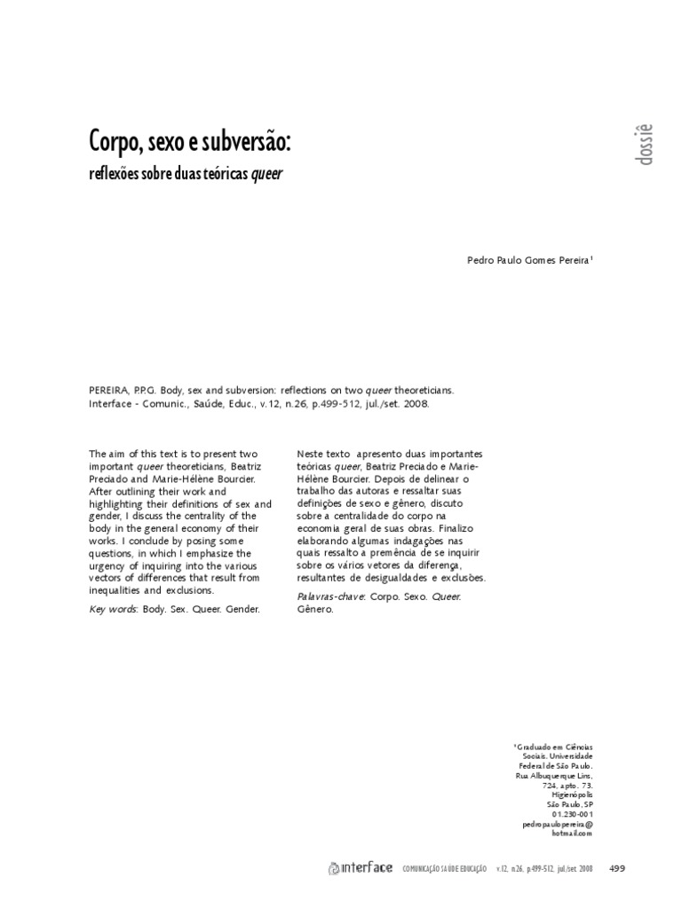 Corpo, Sexo e Subversão | PDF | Gênero | Estudos de Gênero
