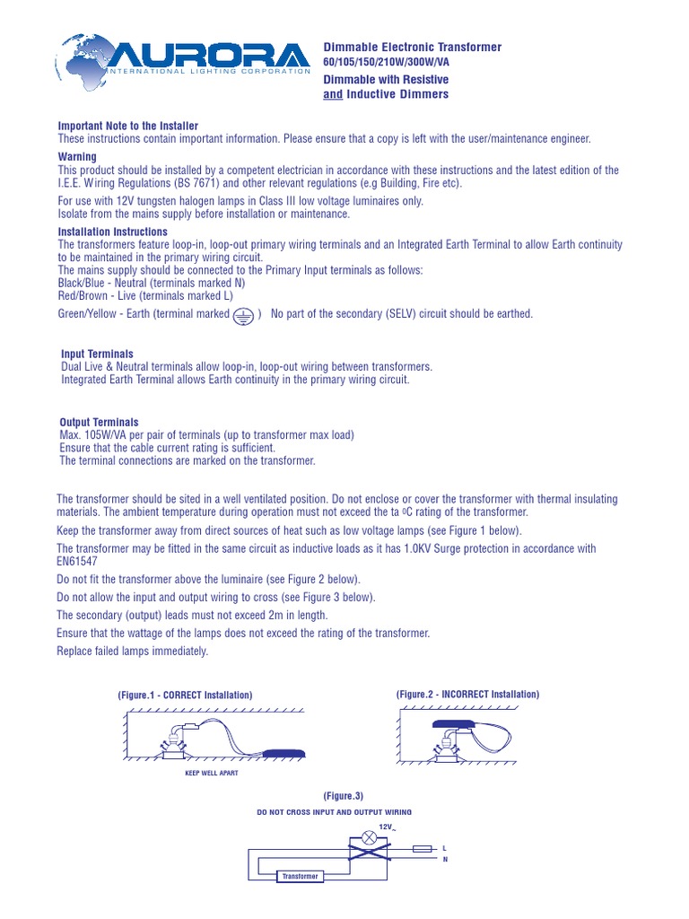 Installation Instructions | PDF | Transformer | Electrical Wiring