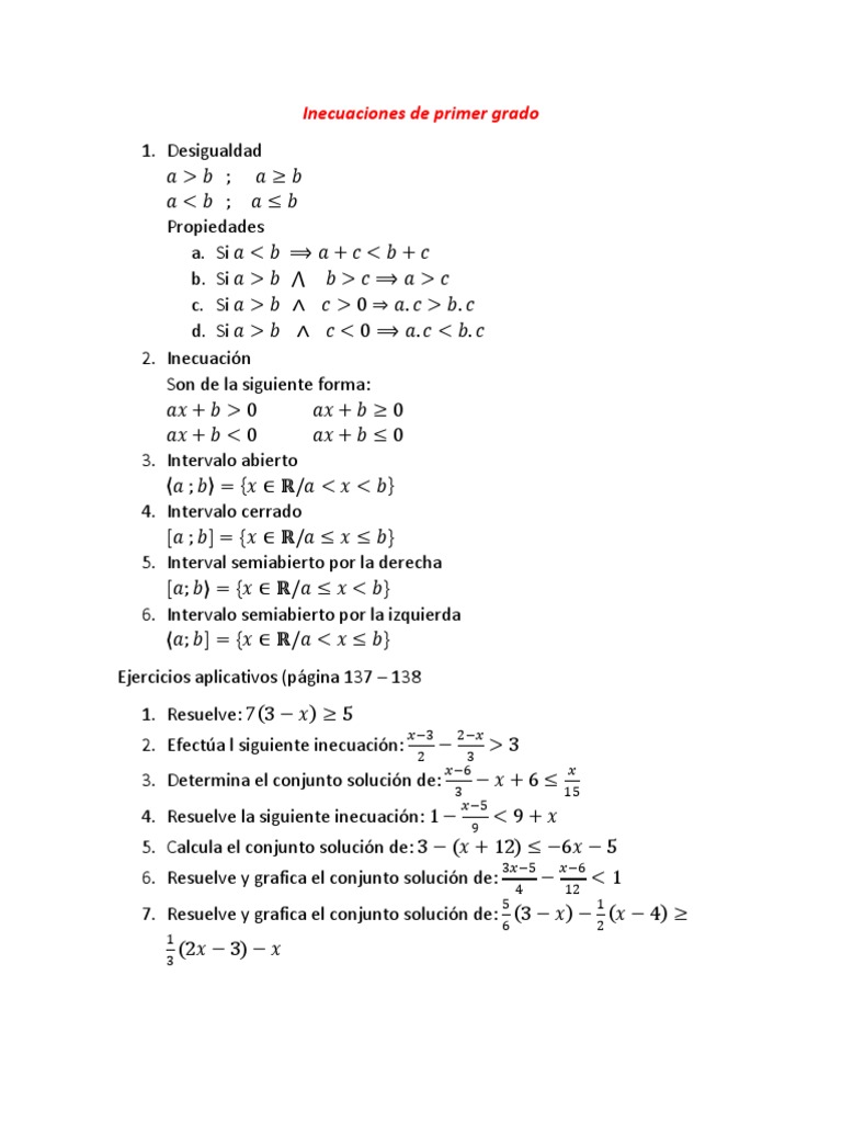 Activida #01 - Inecuaciones de Primer Grado | PDF | Desigualdad (Matemáticas) | Intervalo ...