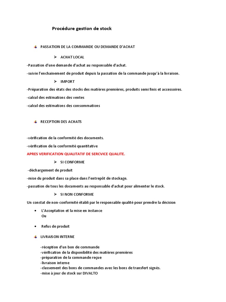 Procedure Gestion de Stock | PDF