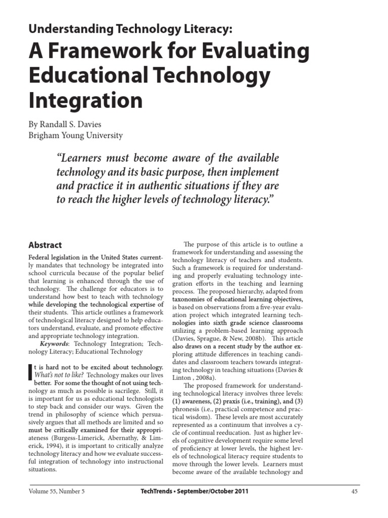 A Framework For Evaluating Educational Technology Integration | PDF ...