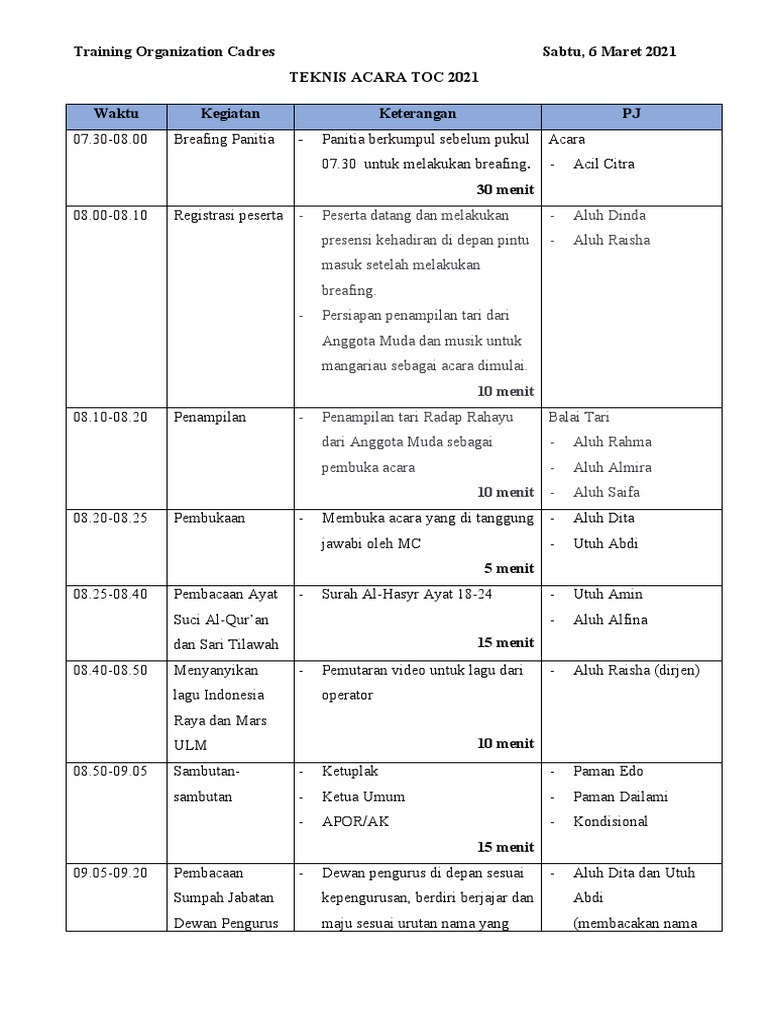 (Revisi) TEKNIS ACARA TOC 2021 | PDF
