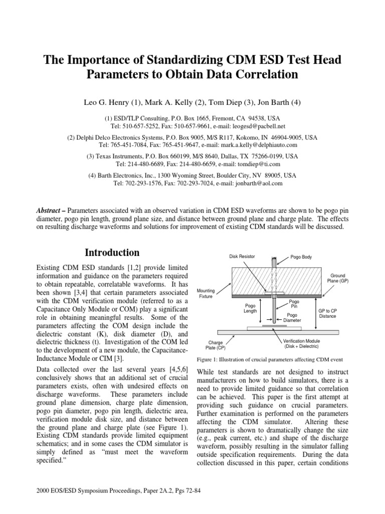 The Importance of Standardizing CDM ESD Test Head Parameters To Obtain ...