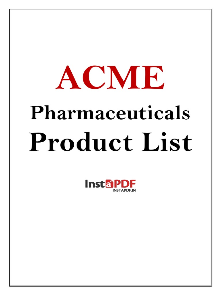 Acme Pharmaceuticals Product List 832 To BE CONFIRMED | PDF | Magnesium ...