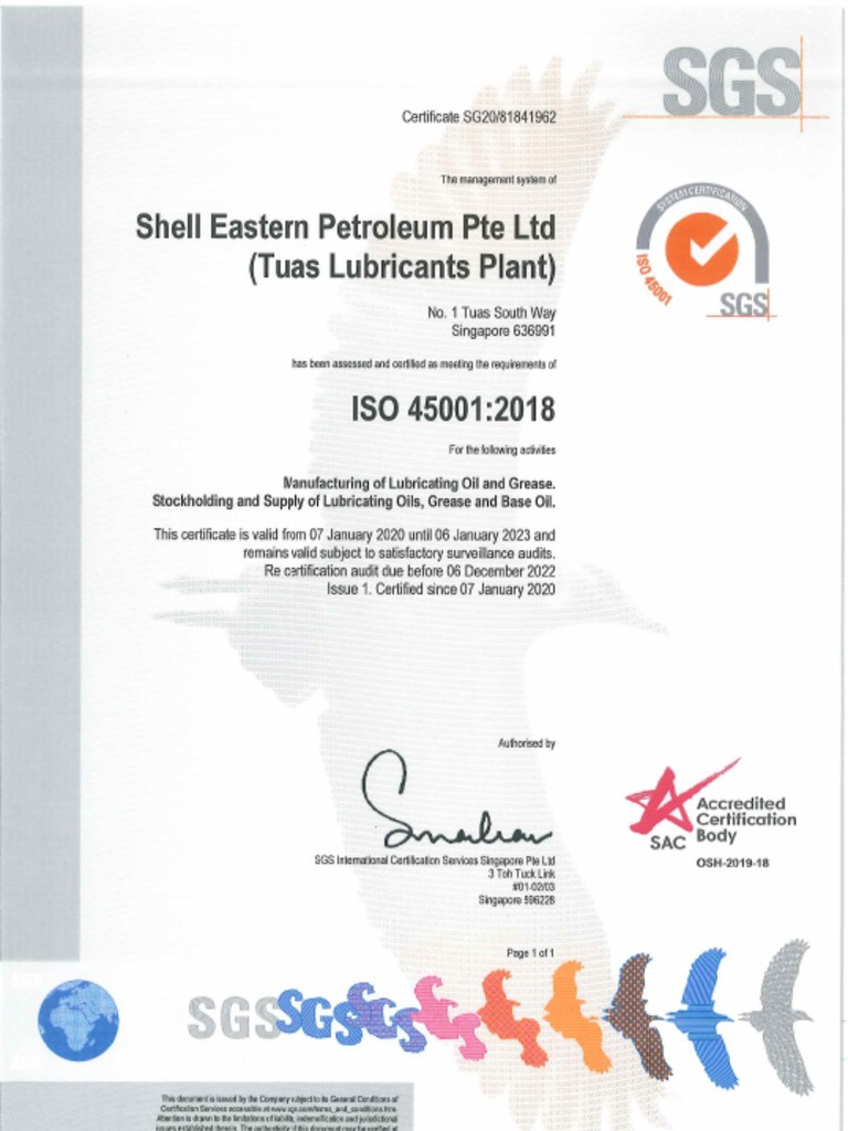 (Tuas Lubricants Plant) ) ISO45001-2018 | PDF