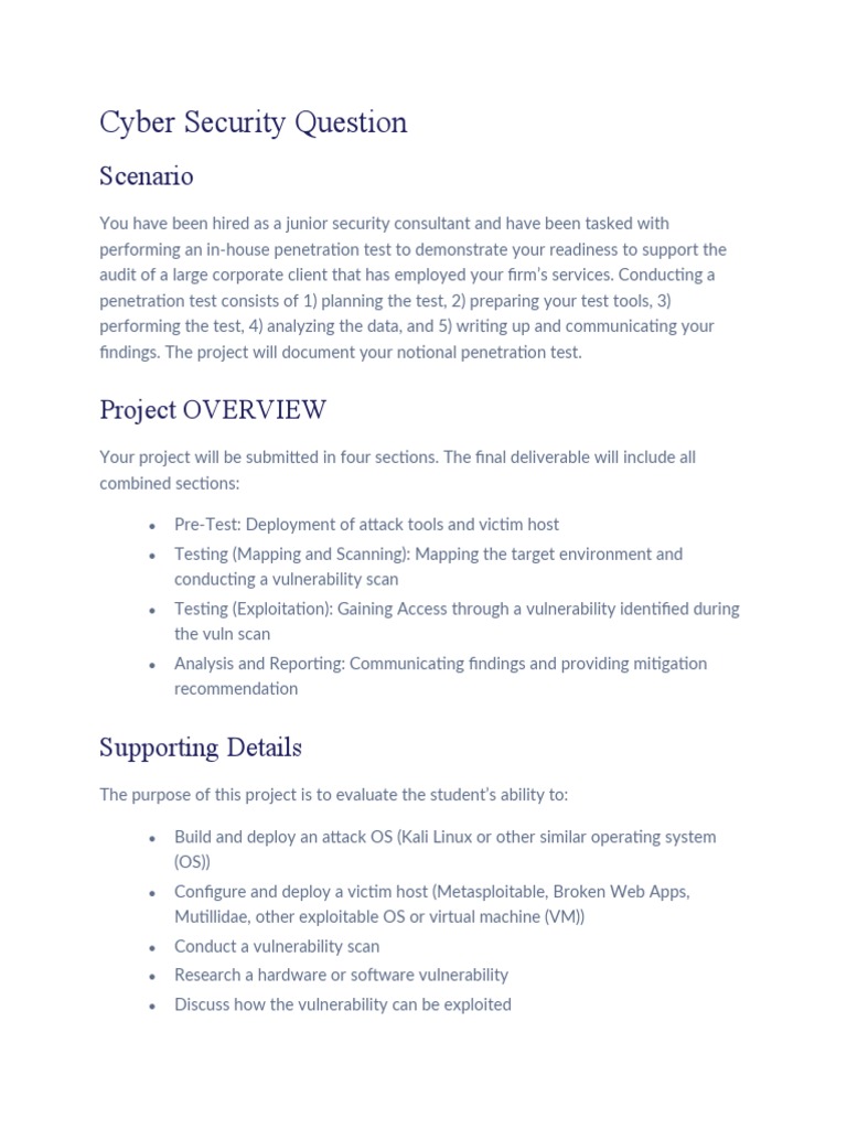Cyber Security Question | PDF | Vulnerability (Computing) | Penetration ...