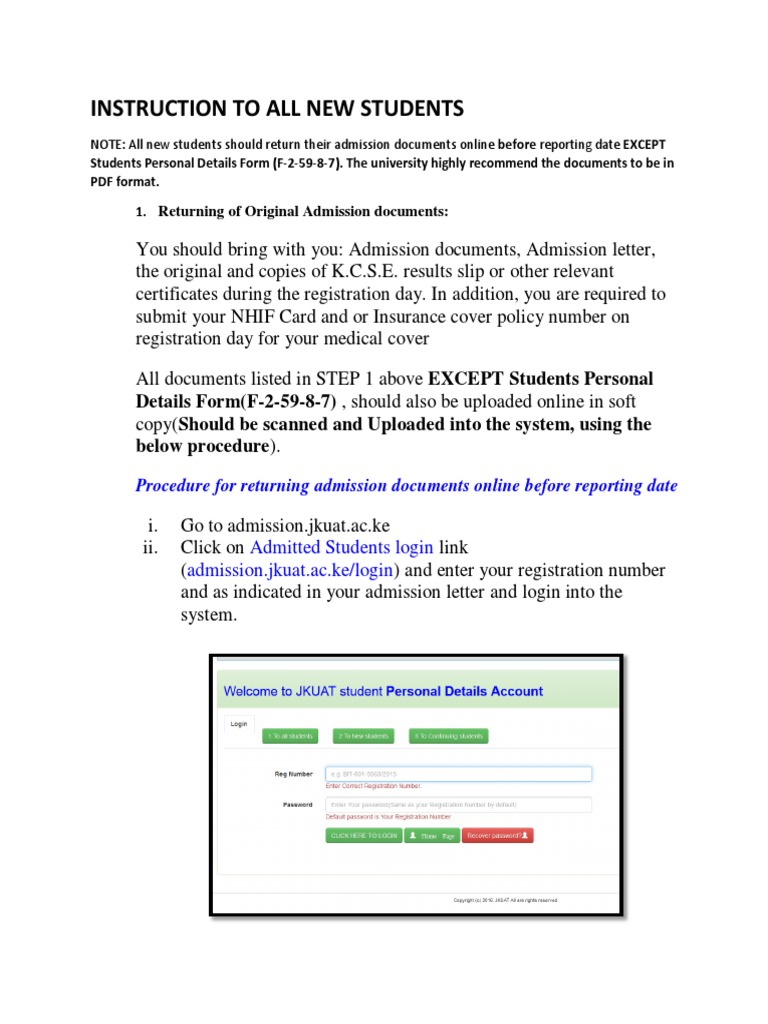 Instruction To All New Students: Details Form (F-2-59-8-7), Should Also ...