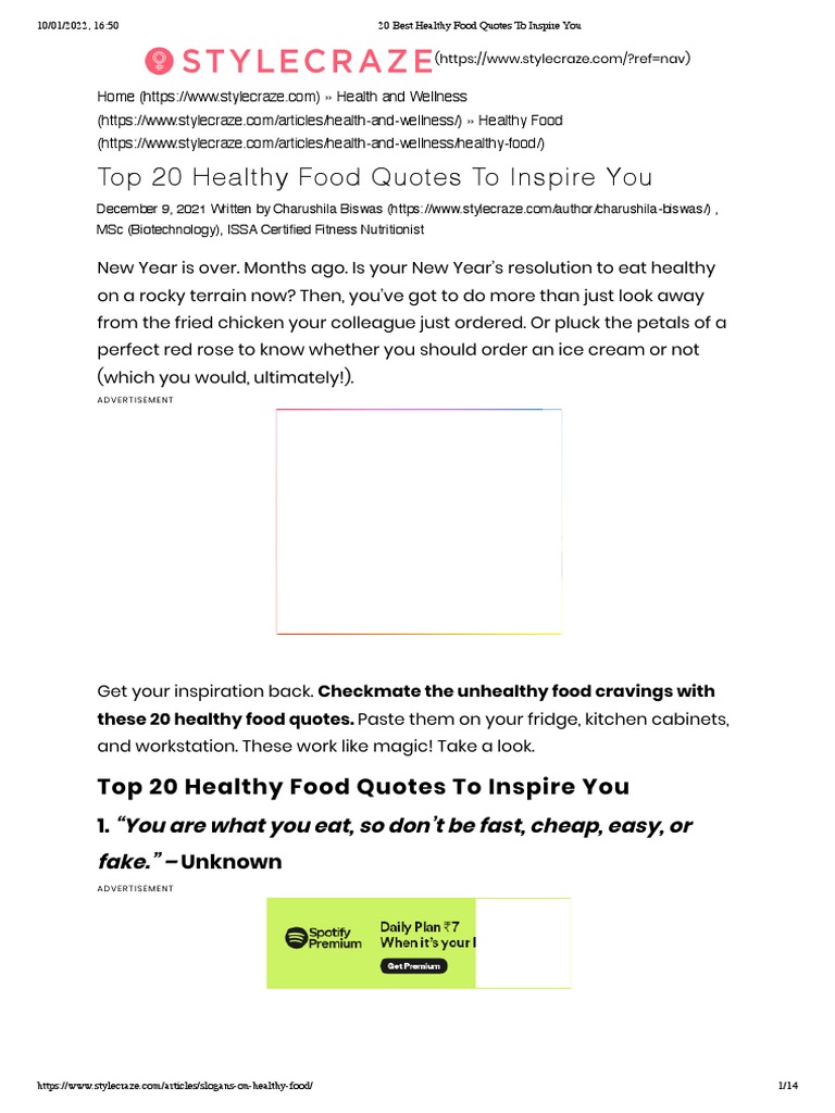 20 Best Healthy Food Quotes To Inspire You | PDF | Foods | Healthy Diet