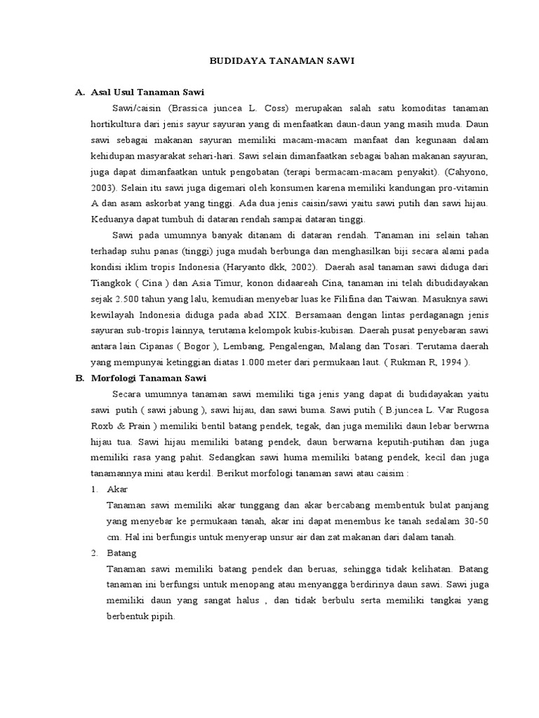 Panduan Budidaya Tanaman Sawi | PDF