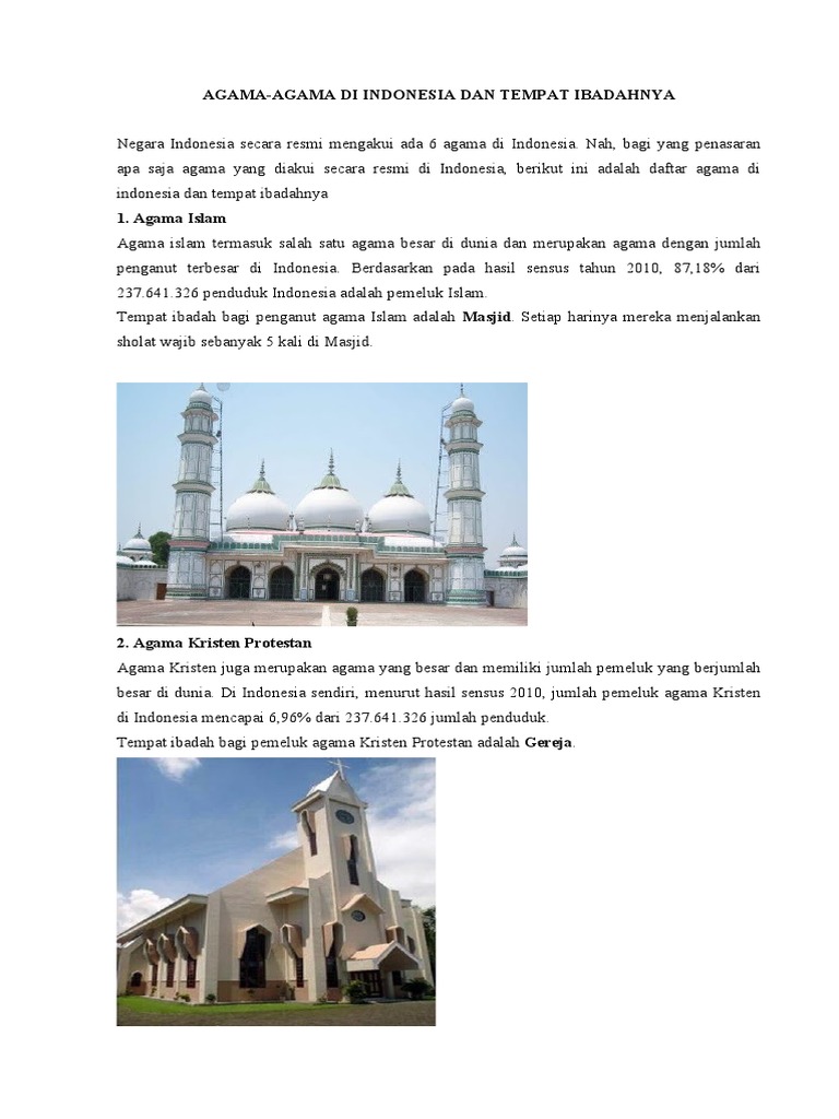 6 Agama Di Indonesia Dan Tempat Ibadahnya | PDF