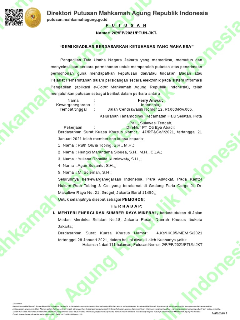 Putusan PTUN Jakarta: Kasus Ferry Anwar | PDF