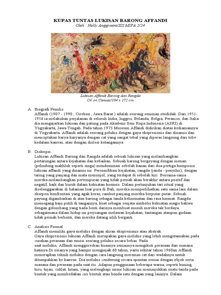 Kupas Tuntas Lukisan Barong Affandi | PDF | Seni | Puisi